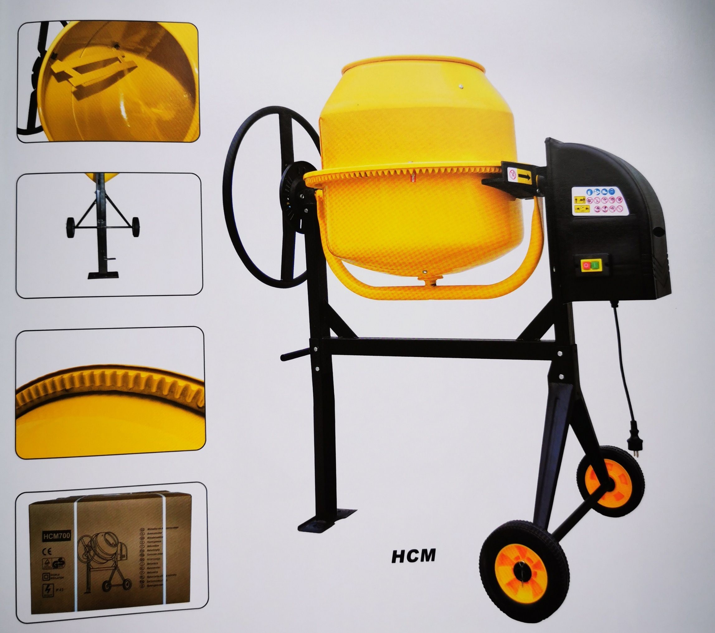 Two Wheels Electric Mini Concrete Mixer 250L With Cast Iron Ring Gear